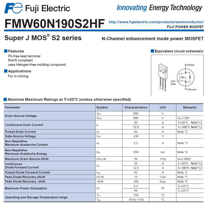 場效電晶體 (FUJI FMW60N190S2HF )(N-CH) 600V 20A 0.19Ω, 60S2190 | 露天市集 | 全台最大 ...