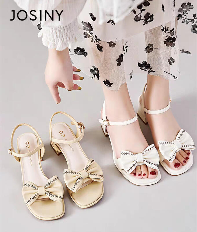 JOSINY/卓詩尼正品夏季新款女鞋 時尚韓版休閒百搭蝴蝶結飾小香風圓頭粗跟一字帶涼鞋 全新庫存清倉 挑戰最低價 | 露天市集 | 全台最大的 ...