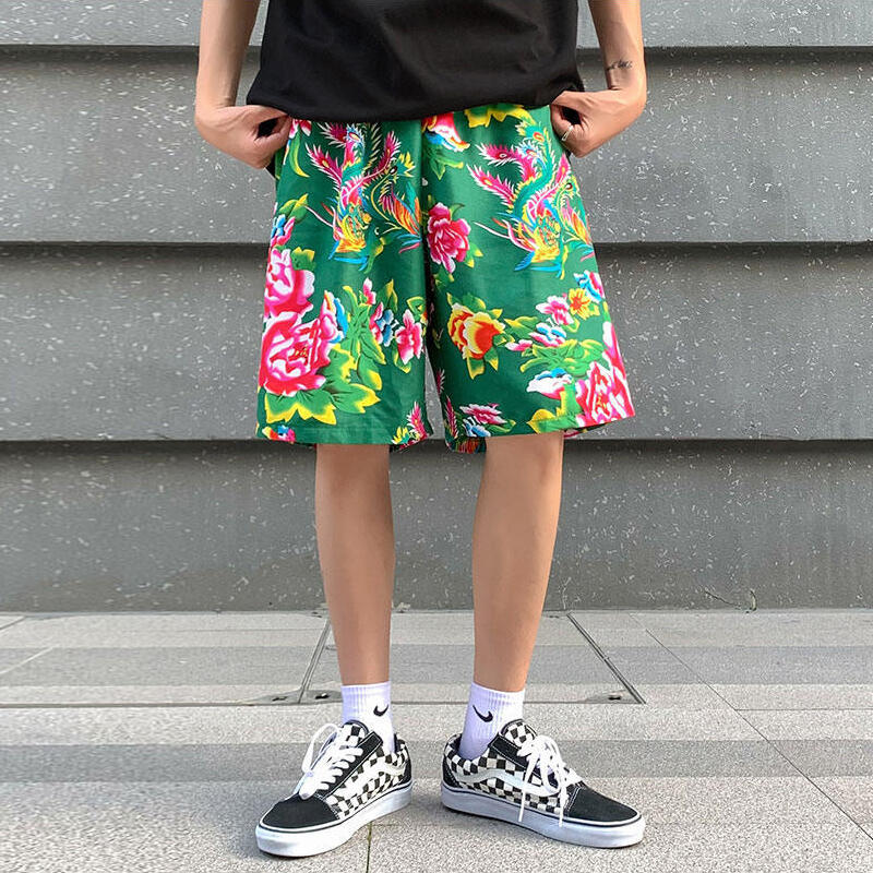 棉麻鬆緊男短褲 夏款休閒涼爽透氣 國潮民族風東北大花 /超低價339元。DK2009 綠色💮東方美人💮 | 露天市集 | 全台最大的網路購物市集