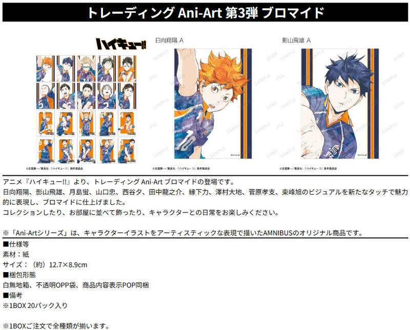 【怨念事務所】預約 7月(免訂金) AMNIBUS 排球少年 Ani-Art 第3彈 明信片 寫真卡 中盒20入0502 | 露天市集 | 全台最大的網路購物市集