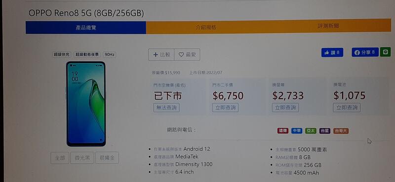 OPPO CPH2359 Reno8 天璣1300/6.4吋/雙5G手機 hsiao640813下標區 | 露天市集 | 全台最大的網路購物市集