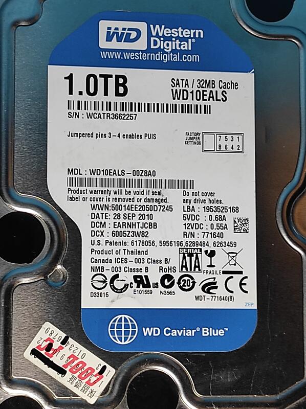 WD藍標 WD10EALS 1TB 3.5吋SATA硬碟 7200轉 64MB 6.0Gb/s 良品 (257) | 露天市集 | 全台最大的 ...