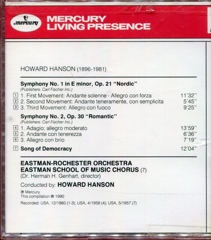 Hanson Symphonies Nos.1 & 2 -- Howard Hanson -- Mercury CD | 露天市集 | 全台最 ...