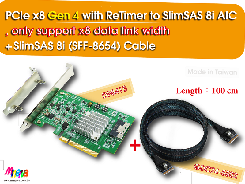 PCIe x8 Gen4+ReTimer to SFF-8654 8i +SFF-8654 8i cable,100cm | 露天市集 | 全 ...