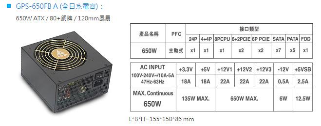 【小林電腦P】台達 實在力量650W【銅牌】80PLUS APFC (GPS-650FB A) | 露天市集 | 全台最大的網路購物市集