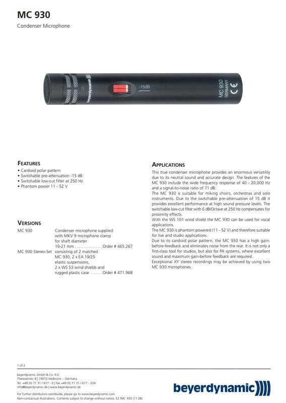 【昌明視聽】德國 Beyerdynamic MC930 專業展演級 電容式鋼琴收音麥克風 單隻售價 | 露天市集 | 全台最大的網路購物市集