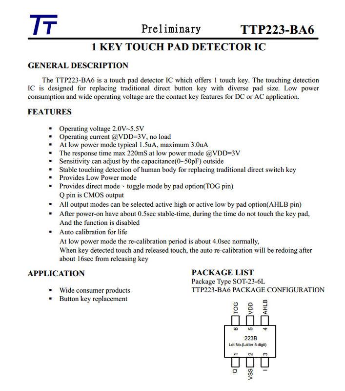 【DIY_LAB#673】TTP223-BA6 (SOT23-6) 單鍵電容式觸摸感應IC (原裝現貨) | 露天市集 | 全台最大的網路購物市集