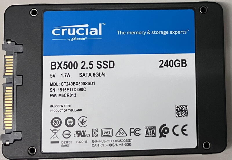 Crucial BX500 240GB SATA 2.5吋 SSD CT240BX500SSD1 固態硬碟 少用備品 | 露天市集 | 全台最 ...