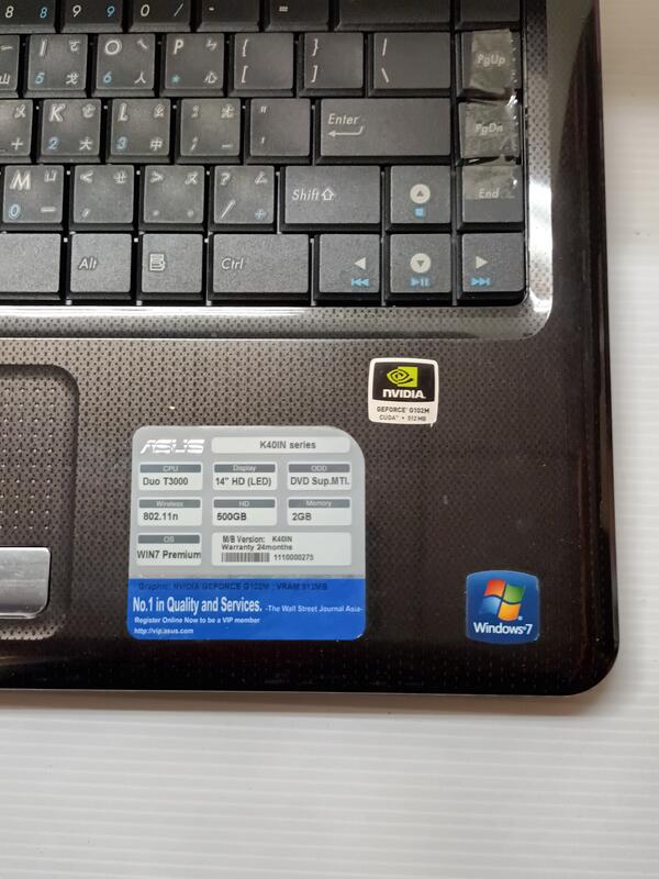 ASUS華碩14吋 型號K40IN鏡面寬螢幕筆記型電腦 免運費 | 露天市集 | 全台最大的網路購物市集