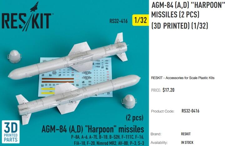 RES/KIT 1/32 AGM-84 (A,D) 魚叉反艦飛彈 樹脂改套_RS32-0416 | 露天市集 | 全台最大的網路購物市集