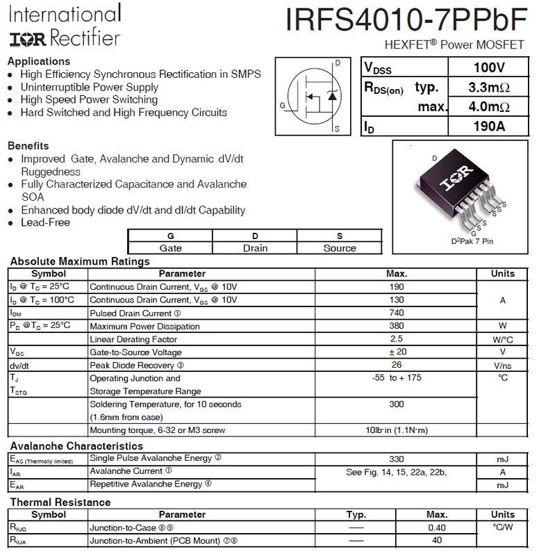 IR IRFS4010-7P D2PAK-7 (N-CH)100V 190A 0.004Ω 380W | 露天市集 | 全台最大的網路購物市集