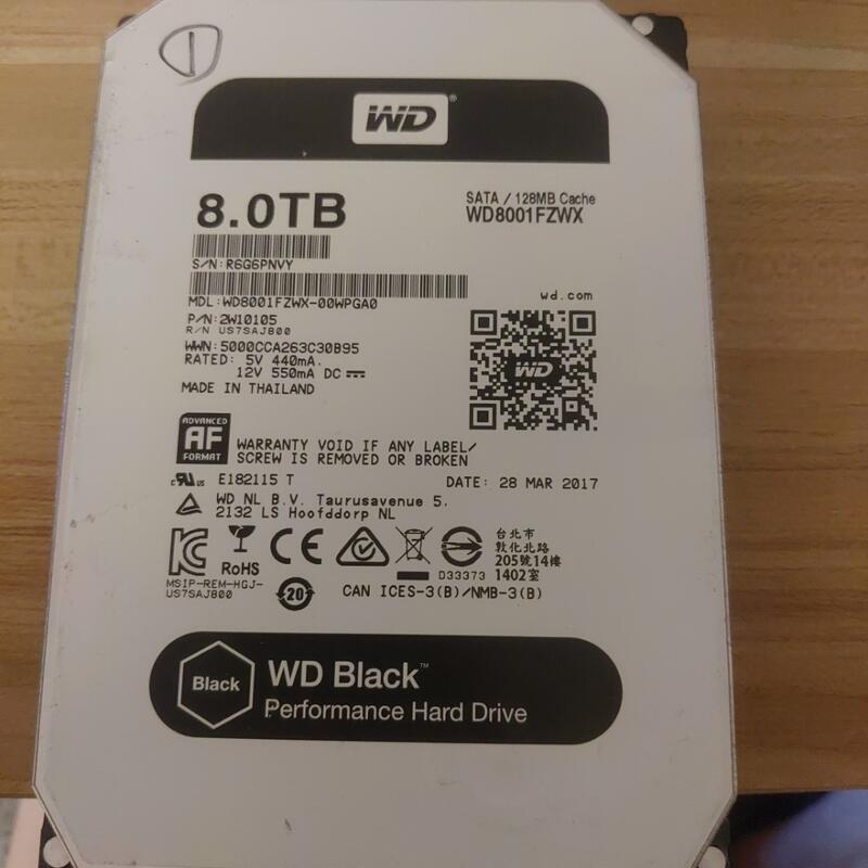 黑標，WD 8T 8TB 3.5 7200轉 RPM 128mb WDC WD8001FZWX-00WPGA0 | 露天市集 | 全台最大的網路購物市集