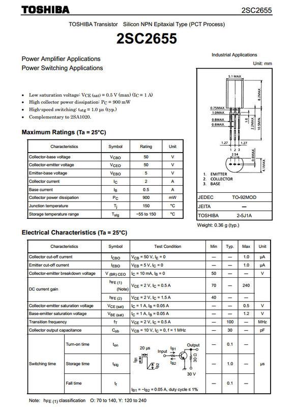 【DIY_LAB#458】(5個) 2SC2655/C2655 (TO-92L) NPN 50V 2A電晶體(現貨) | 露天市集 | 全台最 ...