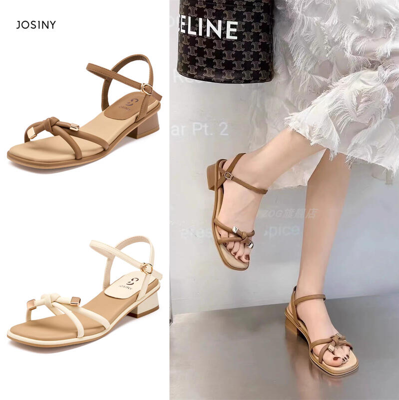 JOSINY/卓詩尼正品夏季新款女鞋 時尚打結條帶幫面韓版休閒通勤百搭圓頭粗跟一字帶涼鞋 全新庫存清倉 挑戰最低價 | 露天市集 | 全台最大 ...