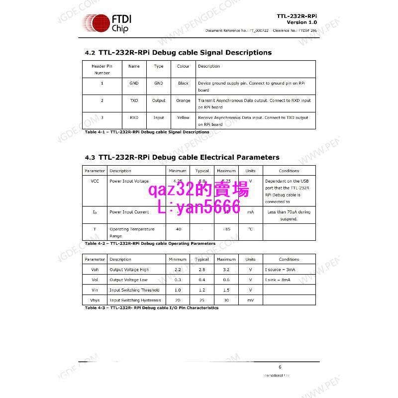 [現貨]原裝進口 TTL-232R-RPI USB TTL 電平 UART 樹莓派 Raspberry Pi♥ | 露天市集 | 全台最大的 ...