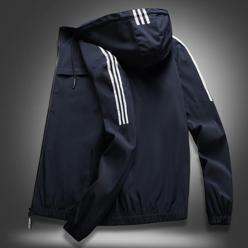 【4個顏色 M4XL】黑色大尺碼薄外套 三條線織帶防風外套 男外套 韓版連帽外套 教練夾克 修身外套 男生衣著 禮物 | 露天市集 | 全台最大的網路購物市集