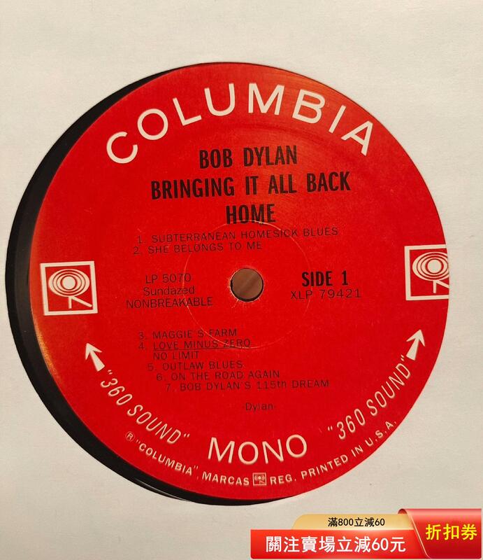 Bob Dylan 黑膠Lp Bringing it All Back Home 2001美版AAA全模擬單聲道版 封套 | 露天市集 | 全 ...