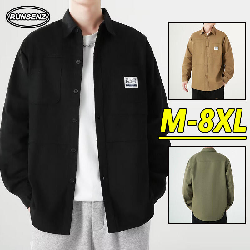 M-8XL 日系高級大尺碼工裝襯衫男 簡約休閒寬鬆長袖襯衫 Oversize 秋季外套 黑色襯衫 氣質 男生襯衫 加大尺 | 露天市集 | 全台最大的網路購物市集