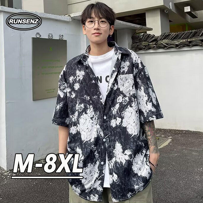 M-8XL 韓風大尺碼短袖襯衫男 休閒寬鬆五分袖襯衫 oversize 夏季五分袖上衣 加大尺碼男生襯衫 | 露天市集 | 全台最大的網路購物市集