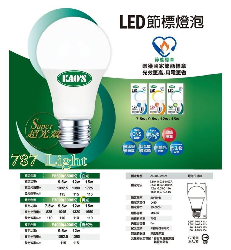 KAO'S LED燈泡 球泡 15W 節能標章 白光6500K 黃光3000K 全電壓 E27 KAOS CNS | 露天市集 | 全台最大的網路購物市集