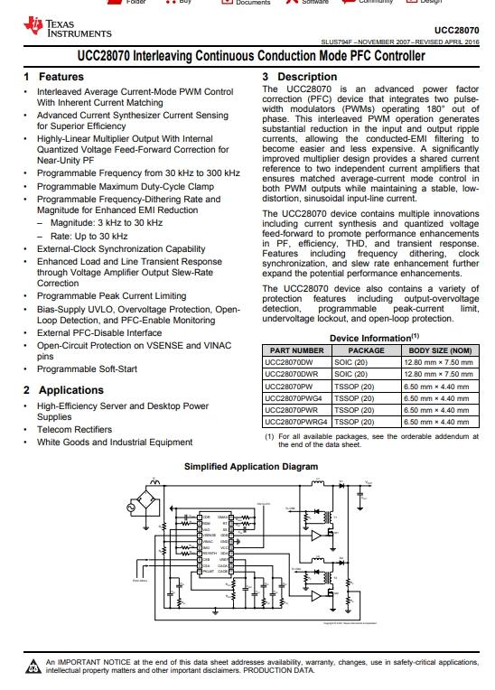 UCC28070DWR UCC28070 TI PFC IC 連續導電 (CCM) 可調式 20-SOIC | 露天市集 | 全台最大的網路購物市集